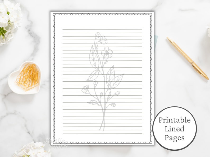 Printable Lined Paper Bundle, Printable Lined Pages, Stationery Set ...