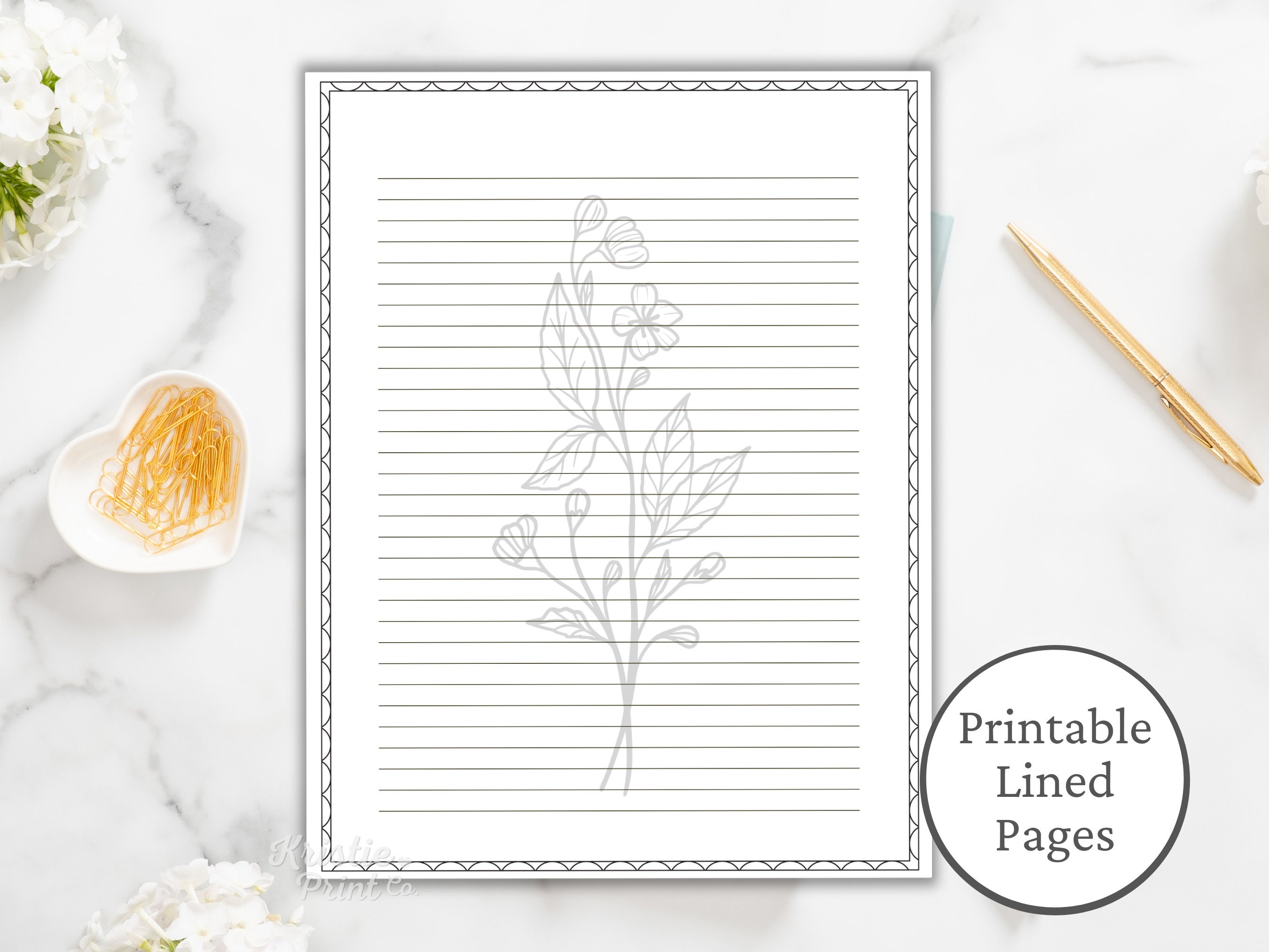 Printable Lined Paper Bundle, Printable Lined Pages, Stationery Set ...