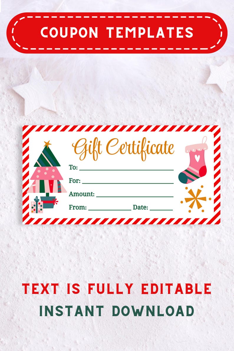 Custom Christmas Gift Certificate Template Christmas Voucher Printable ...