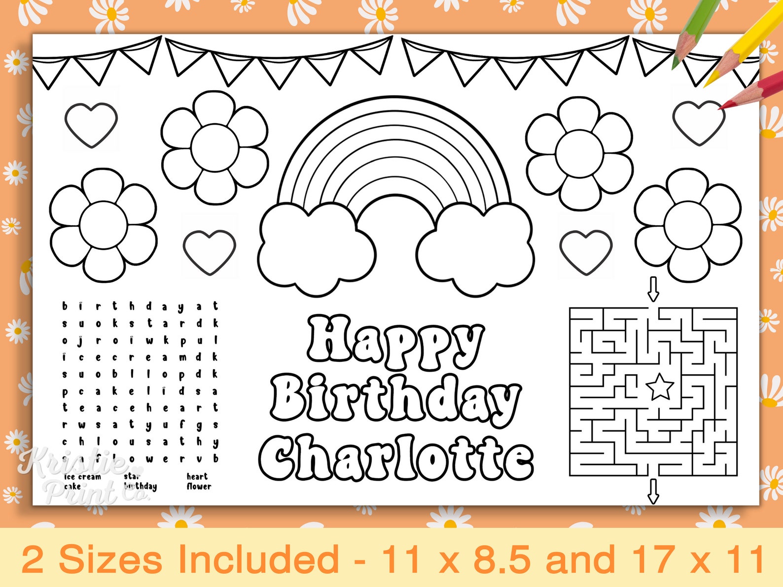 Custom Cute Coloring Page for Birthday, Retro Groovy Birthday Favors ...