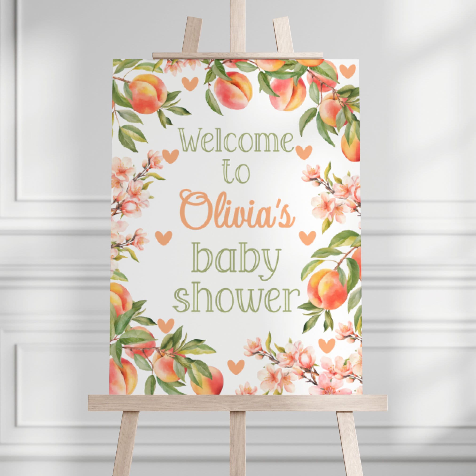 Peach Baby Shower Welcome Sign A Sweet Little Peach is on the Way Baby ...