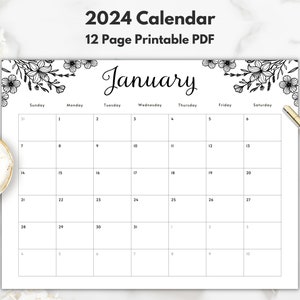 Boho Calendar 2024 Printable Black and White Calendar 2024 Calendar ...
