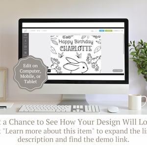 Editable Bunny Birthday Coloring Page Printable Bunny Theme Birthday ...