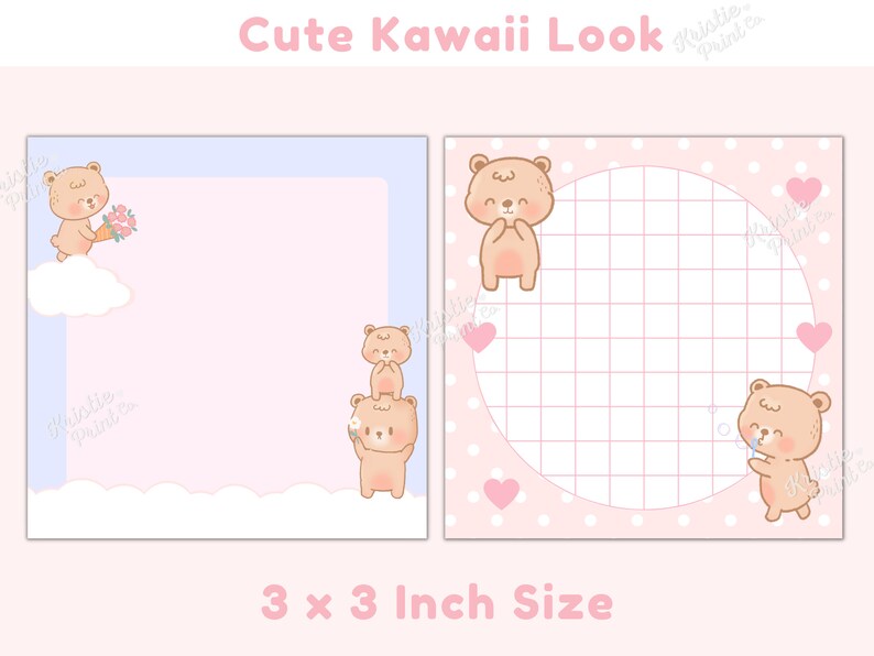 Kawaii Memo Pad, Printable Memo Pad PDF, Bear Memo, Cute Printable ...