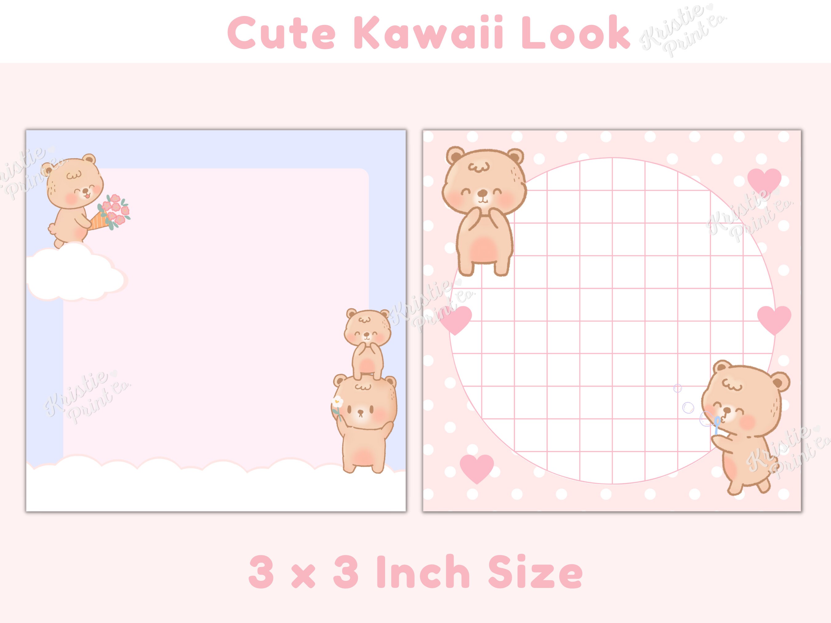 Kawaii Memo Pad, Printable Memo Pad PDF, Bear Memo, Cute Printable ...