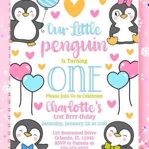Penguin Birthday Party Invite Penguin Party Invitation 1st Birthday ...