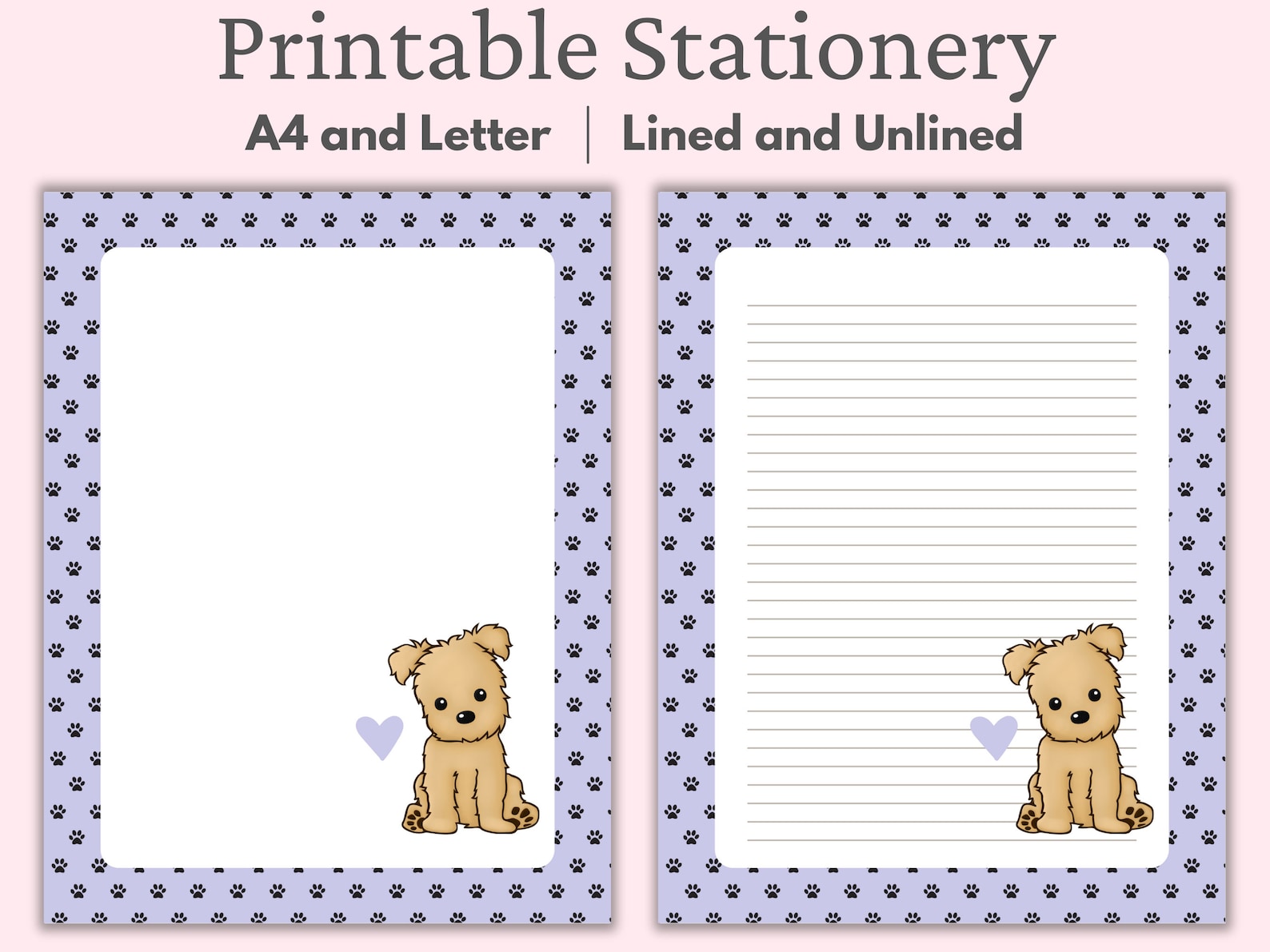 Puppy Stationary Animal Stationery Printable Stationery Dog - Etsy