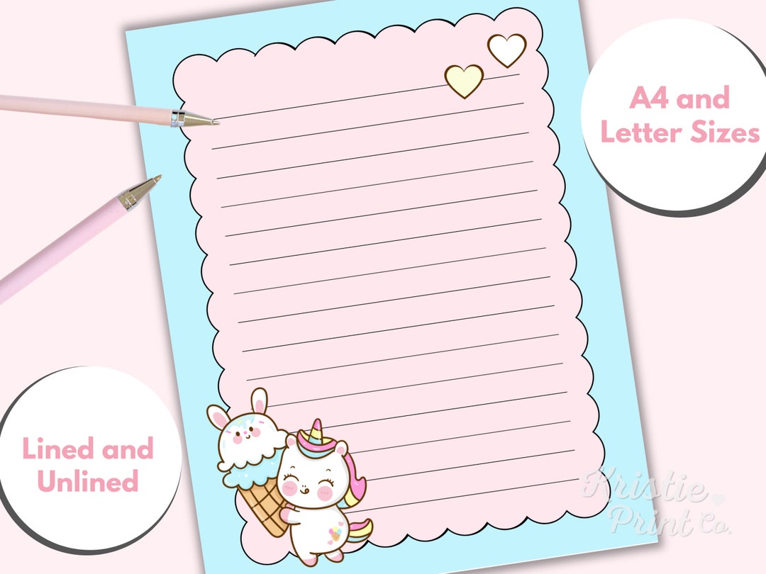 Unicorn Stationery, Printable Kawaii Letter Paper, Kawaii Stationery ...