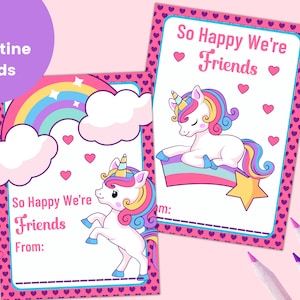 Kids Valentine Cards, Unicorn Classroom Valentines, Instant Download ...