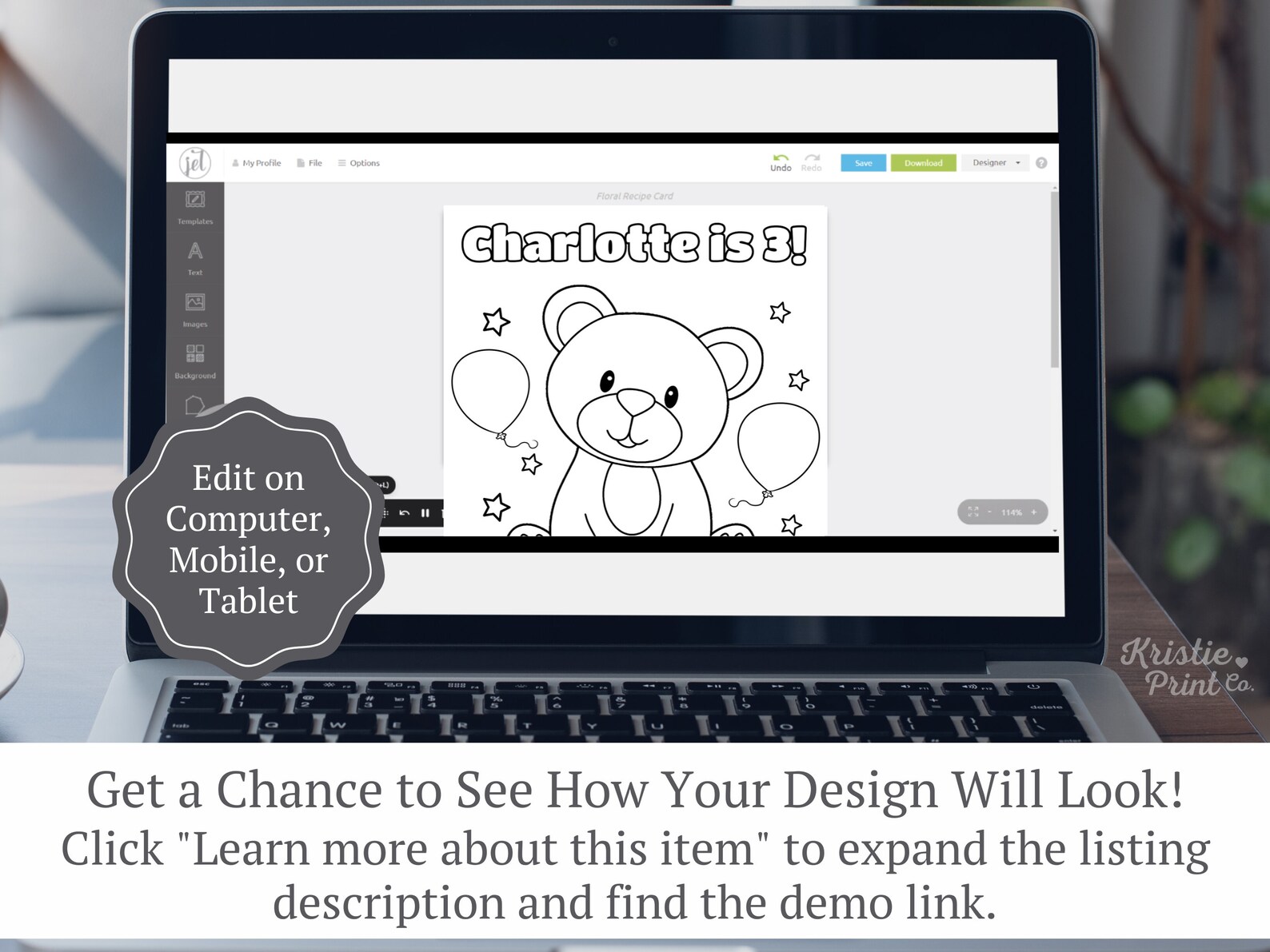 Editable Bear Birthday Favor, Bear Coloring Page Printable, Bear Theme ...