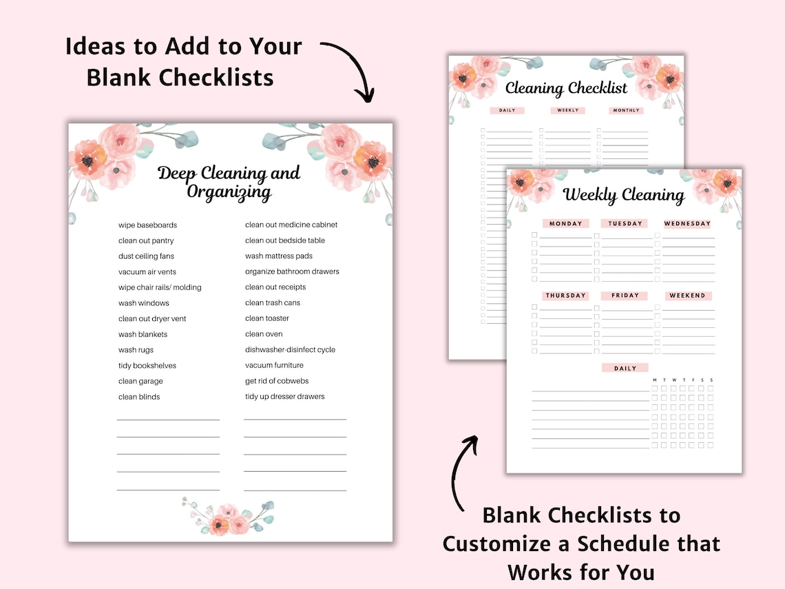 Printable Cleaning Schedule, Daily, Weekly, Monthly, Cleaning Planner ...