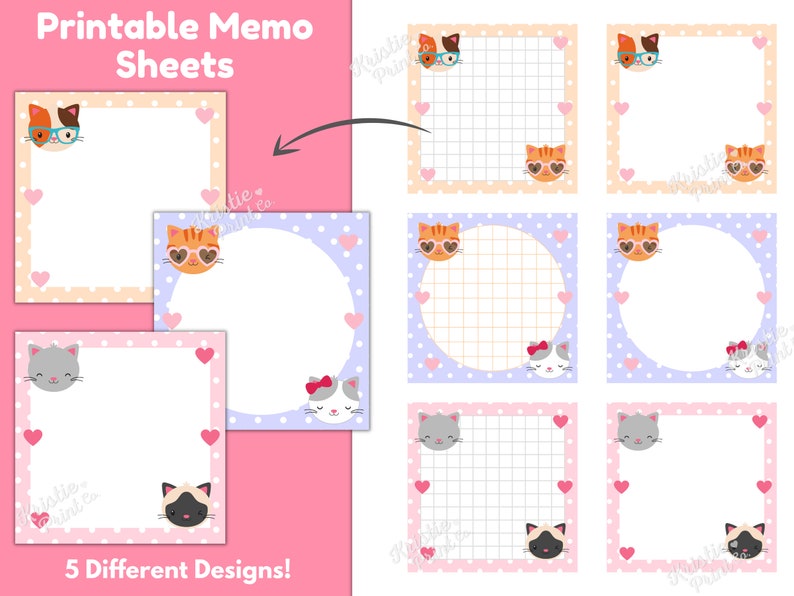 Printable Memo Pad PDF Cat Memo Cute Printable Notepad - Etsy