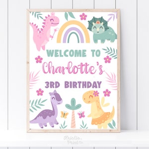 Girl Dinosaur Party Decorations Girl Dinosaur Welcome Sign Dinosaur ...