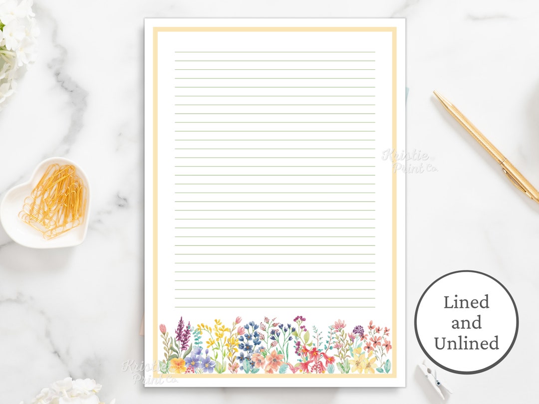 Wildflower Stationery, Boho Stationery, Border Stationery, Lined ...