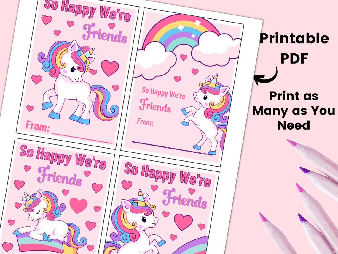 Kids Valentines Card Printable, Unicorn Classroom Valentines, Instant ...