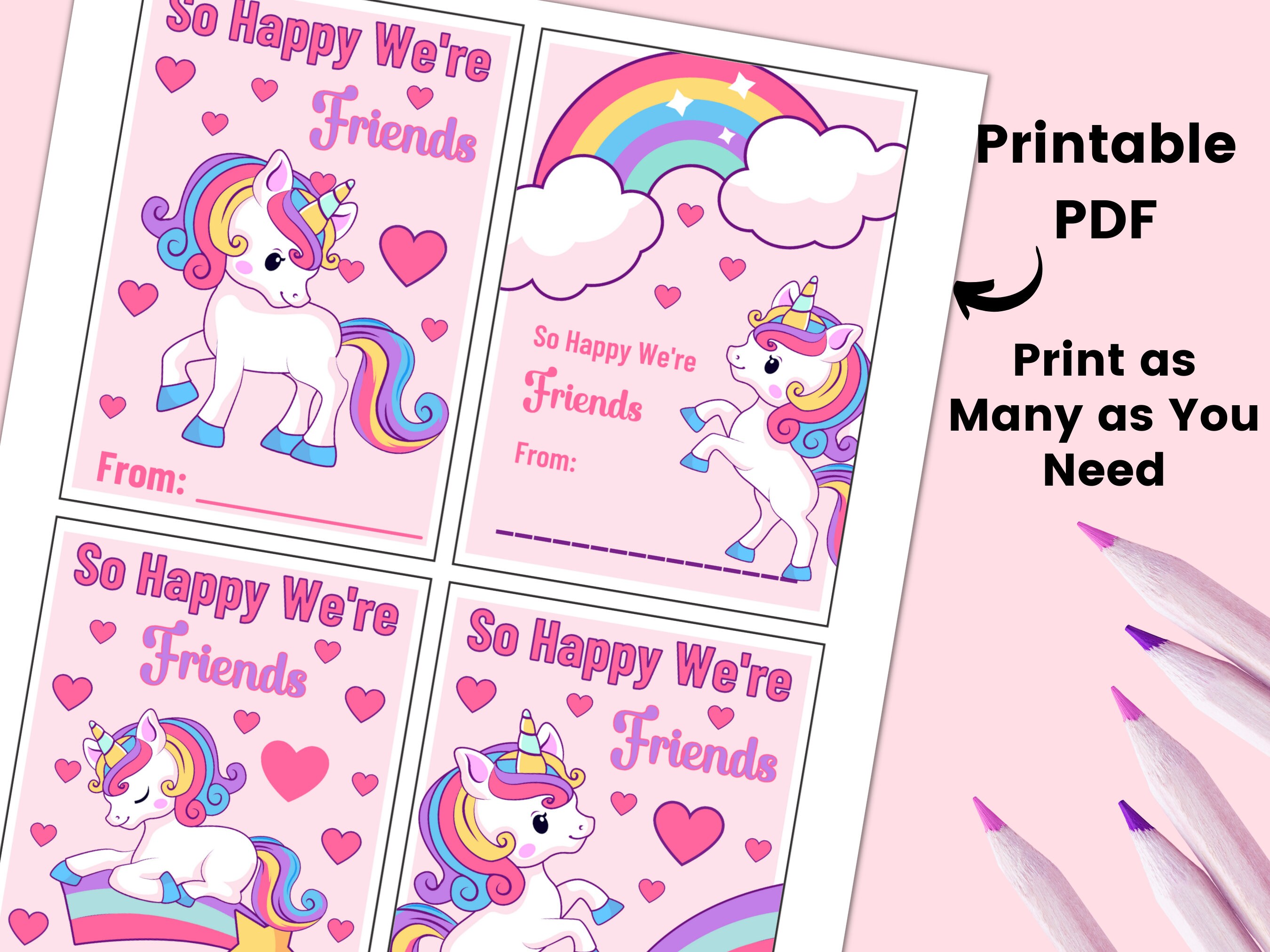 Kids Valentines Card Printable, Unicorn Classroom Valentines, Instant ...