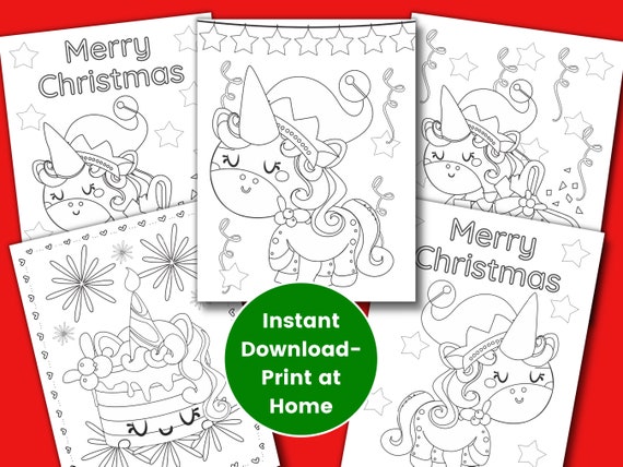 Christmas Unicorn Coloring Pages for Kids Coloring Pages | Etsy