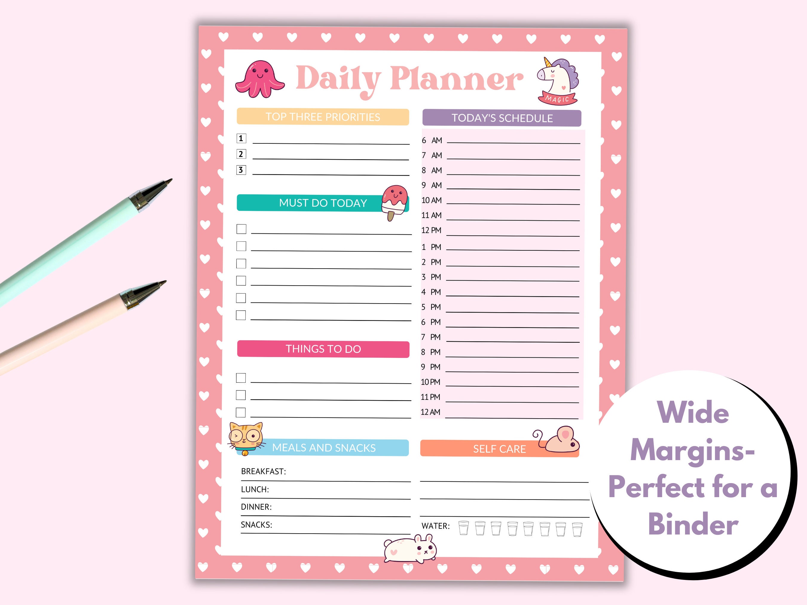 Kawaii Planner Printable, A5 Planner Inserts, A4 Planner, US Letter ...