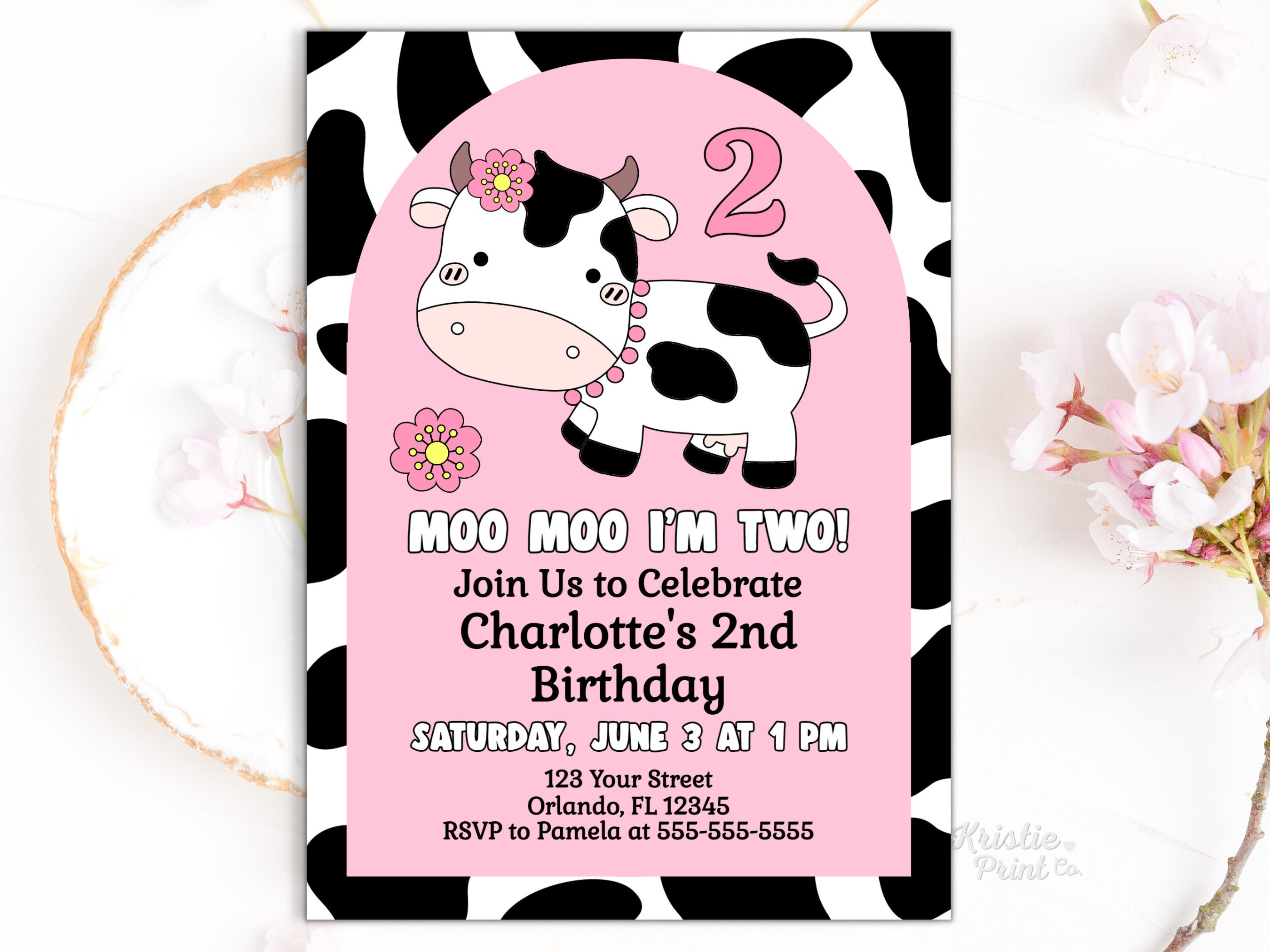 Editable Cow Birthday Invitation Moo Moo I'm Two Party Farm Birthday ...
