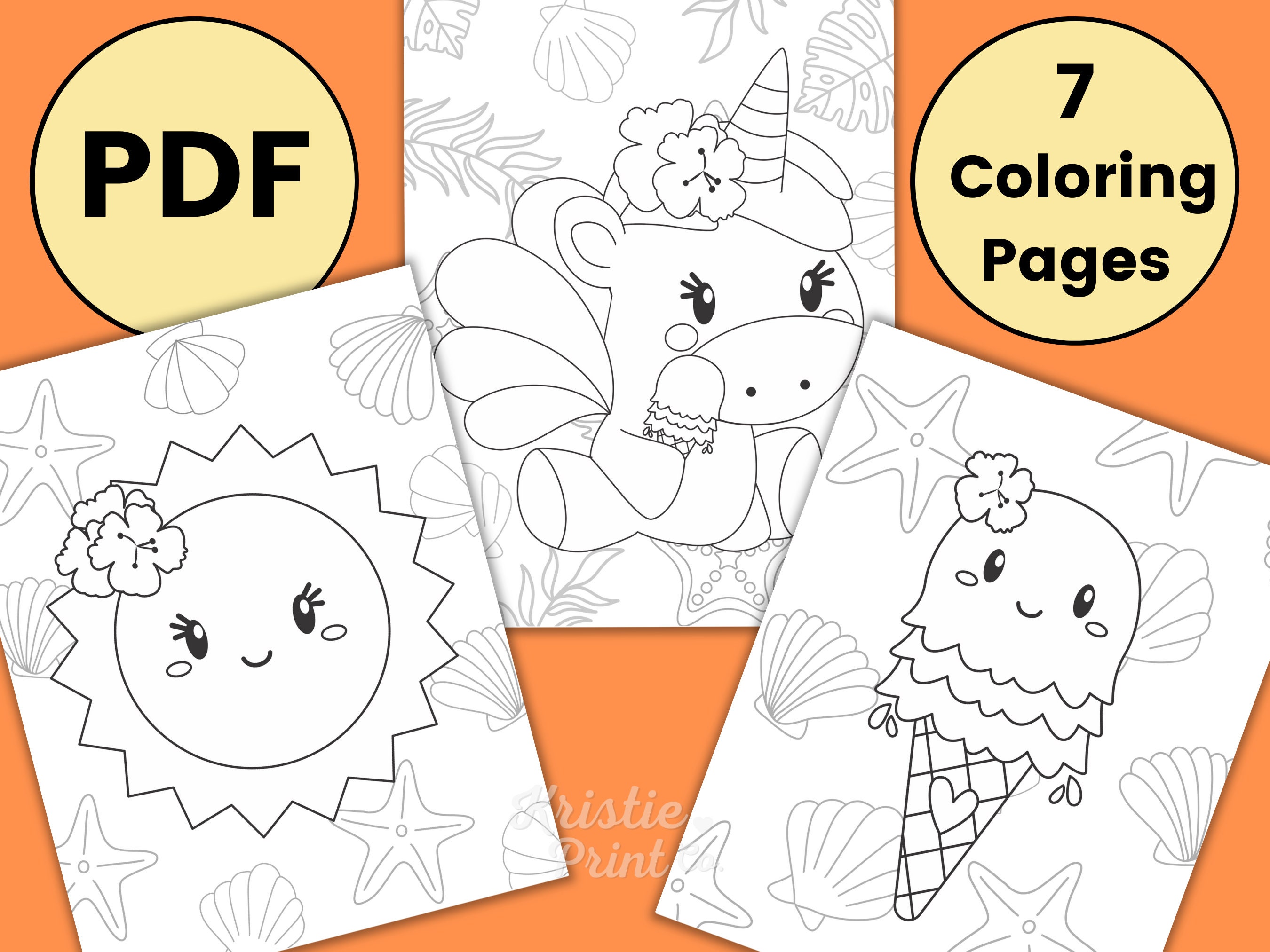 Summer Coloring Pages for Kids, Kids Party Games, Beach Birthday Favor ...