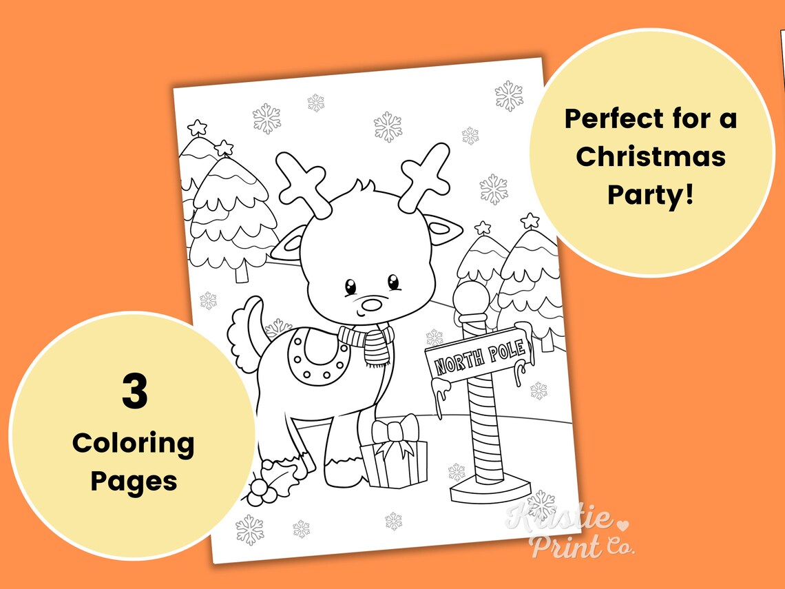 Reindeer Coloring Page, Christmas Coloring Pages for Kids, Kids Party ...