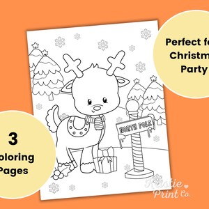 Reindeer Coloring Page, Christmas Coloring Pages for Kids, Kids Party ...
