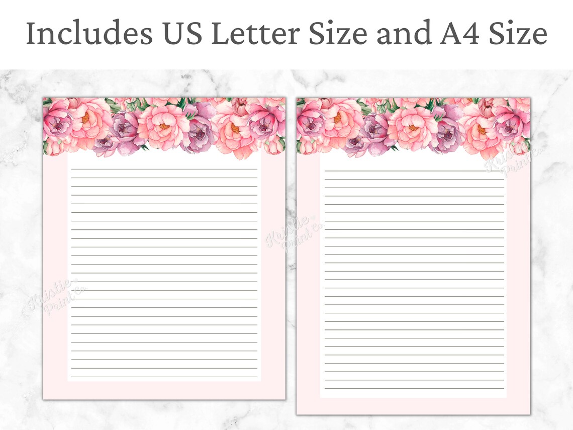 Pink Floral Printable Stationery Writing Paper 8.5x11 A4 - Etsy