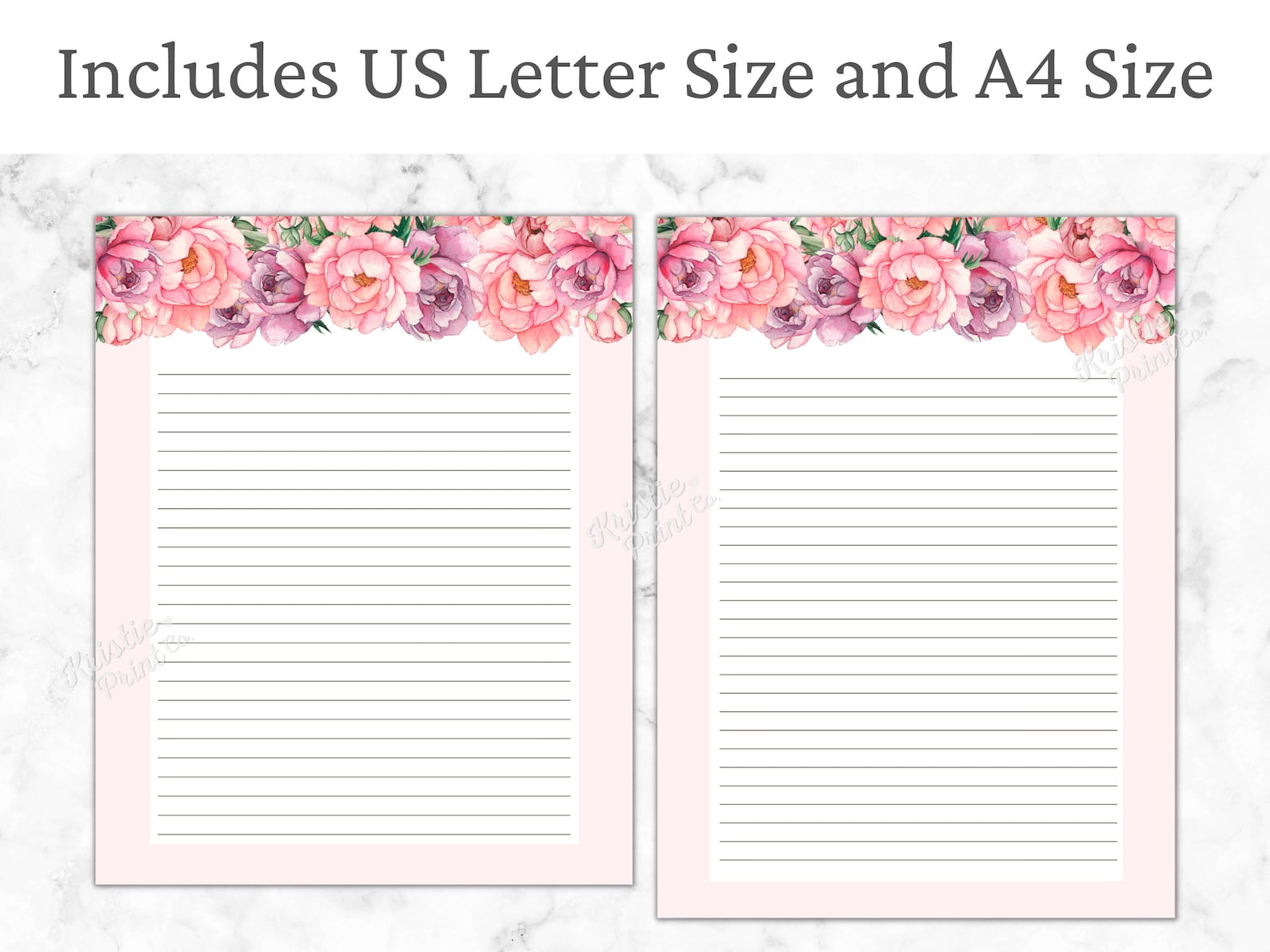 Pink Floral Printable Stationery, Writing Paper, 8.5x11, A4, Pink ...