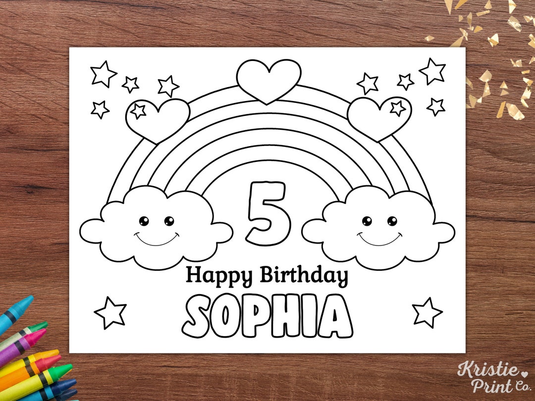Happy Birthday Coloring Page Editable, Rainbow Birthday Party Coloring ...