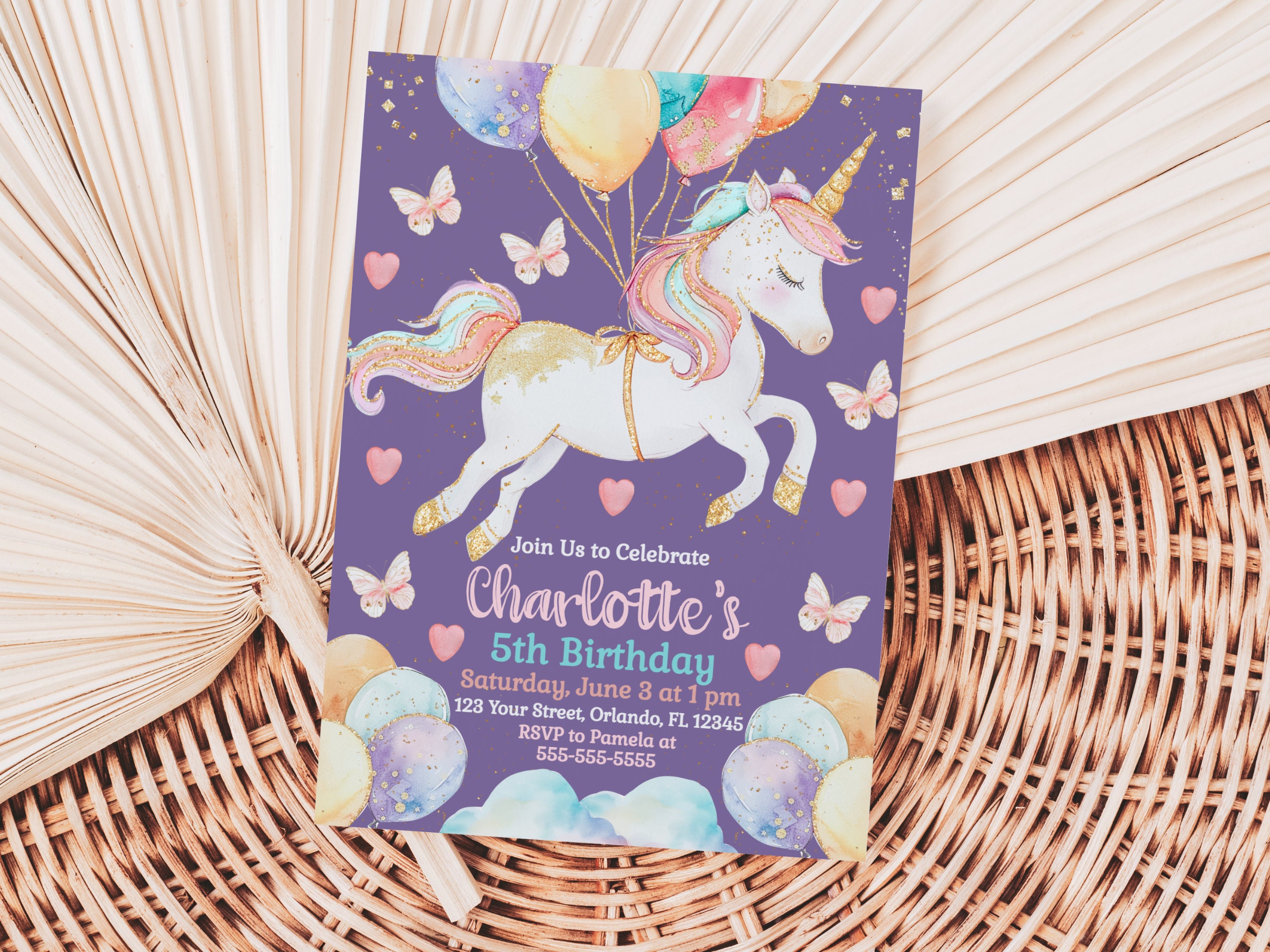 Unicorn 5th Birthday Invitation Magical Unicorn Printable Invitation ...
