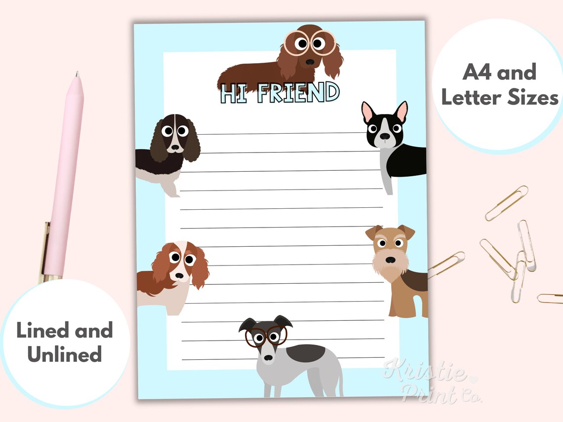 Dog Stationery for Kids, Printable Dog Stationary, Cute Kids Stationary ...