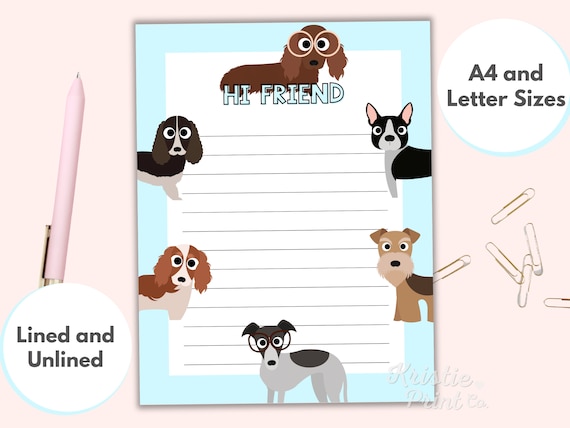 Dog Stationery for Kids Printable Dog Stationary Cute Kids | Etsy