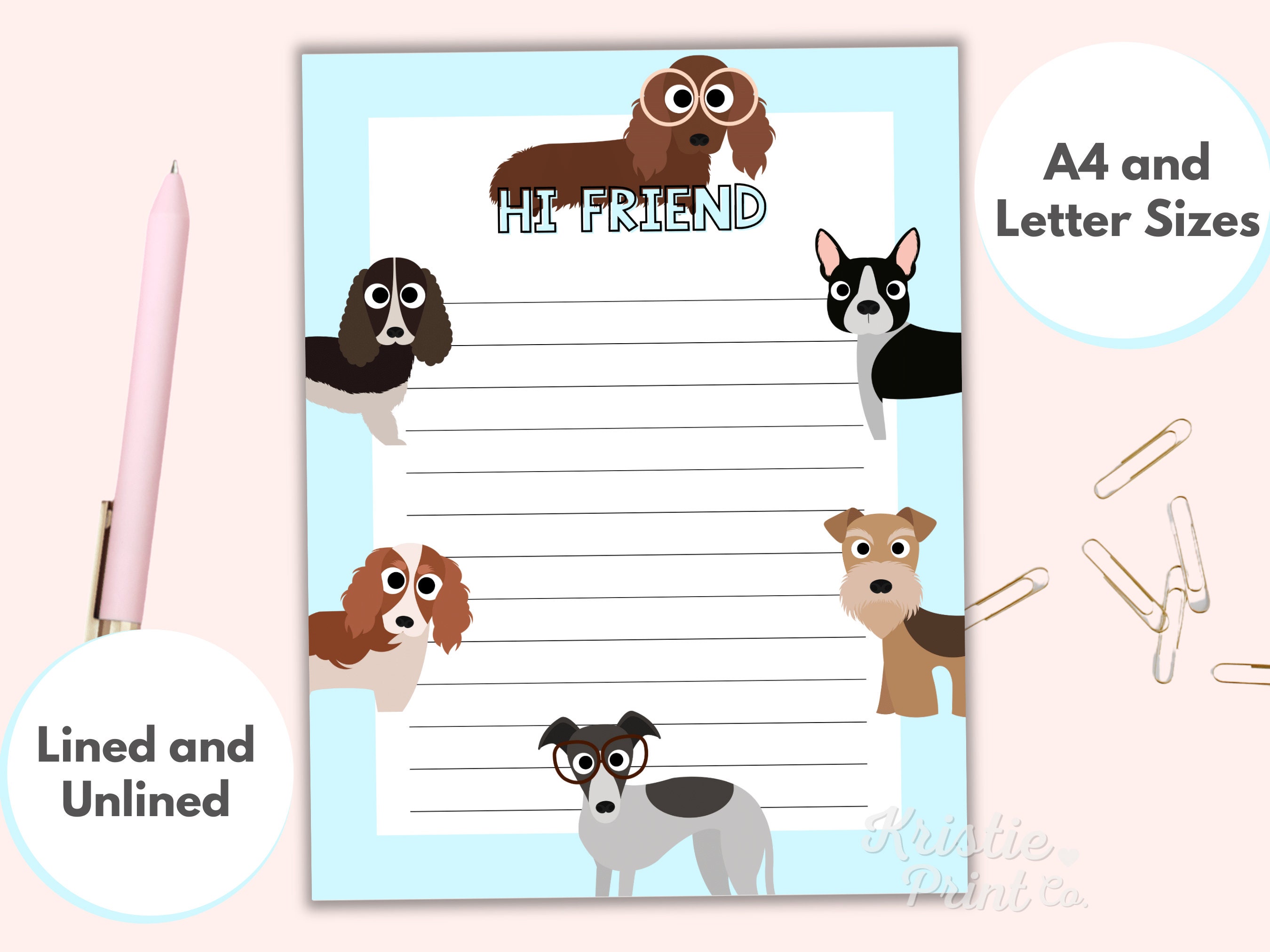 Dog Stationery for Kids, Printable Dog Stationary, Cute Kids Stationary ...