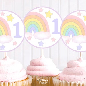 Rainbow Cupcake Toppers Printable Birthday Party Decoration First ...