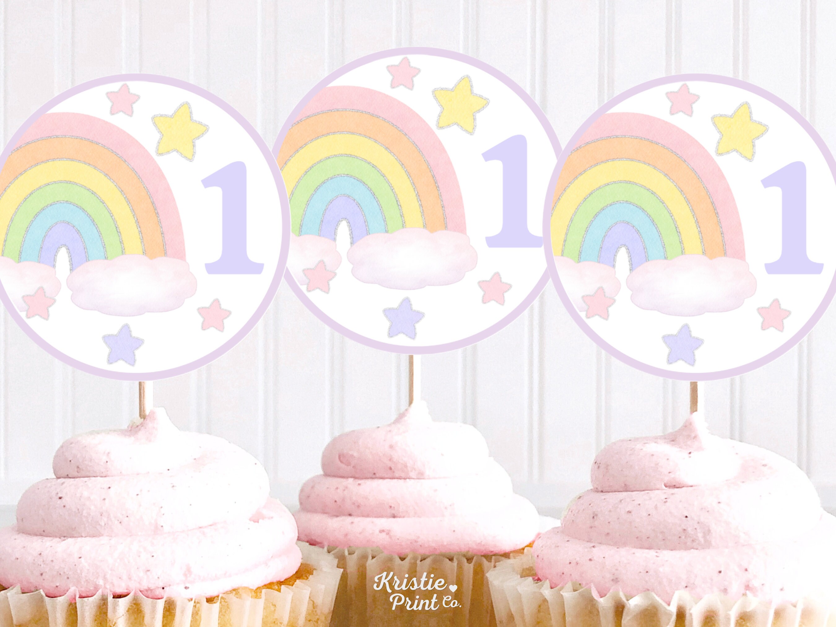 Rainbow Cupcake Toppers Printable Birthday Party Decoration First ...