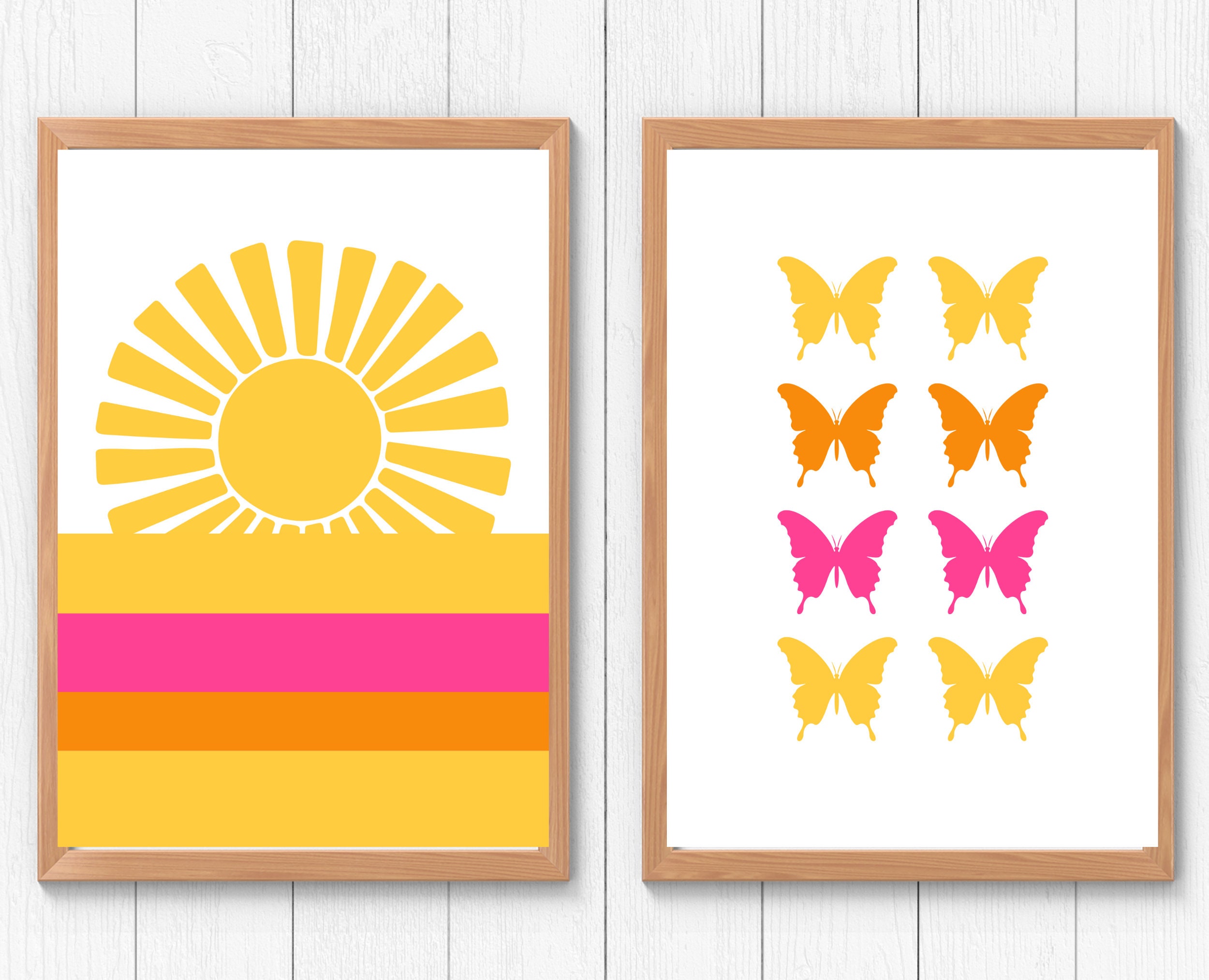 Retro Sun Wall Art Preppy Wall Art Trendy Poster Prints Yellow Wall Art ...