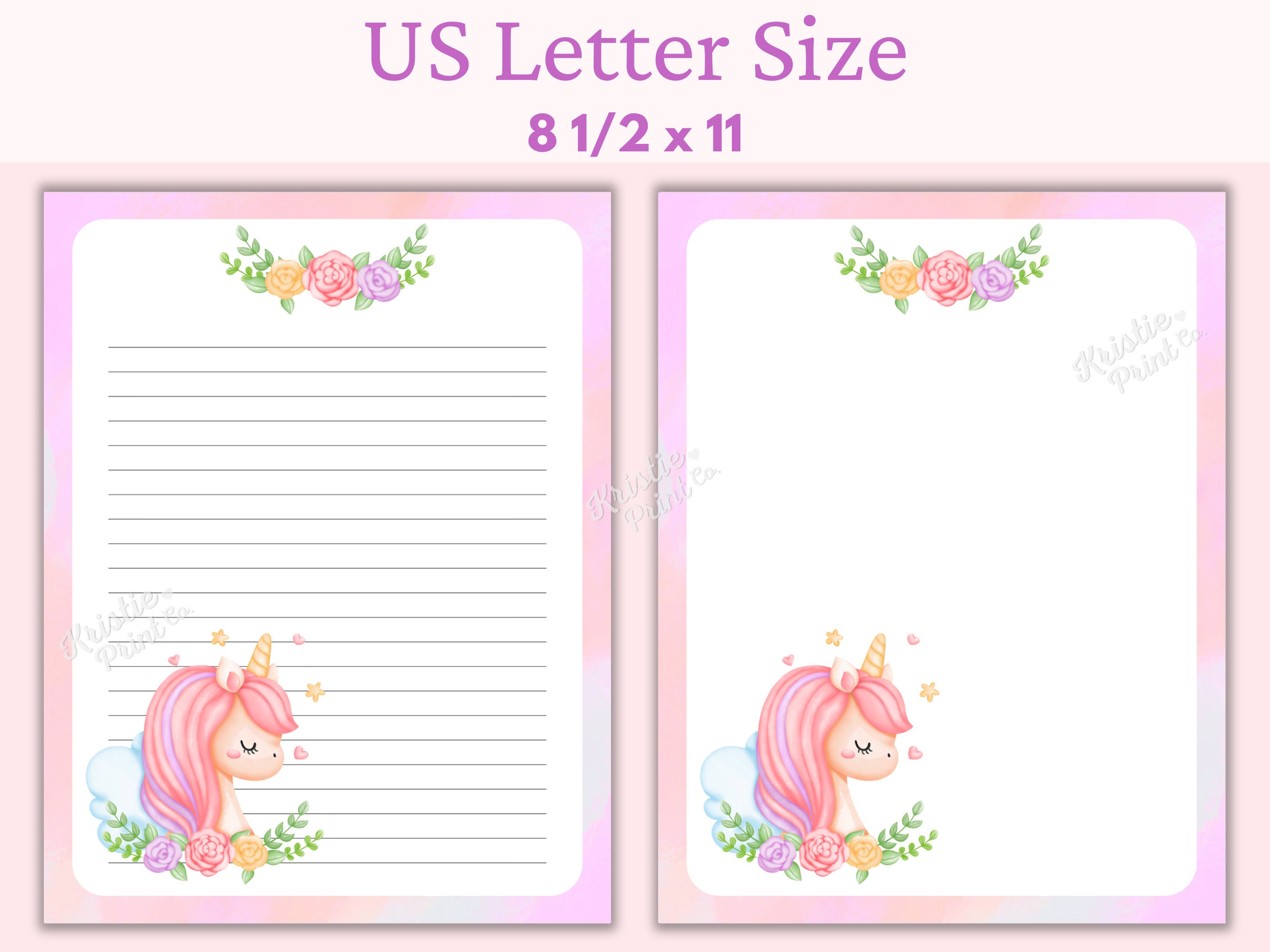 Unicorn Stationery Set, Printable Unicorn Stationery, Digital Note ...
