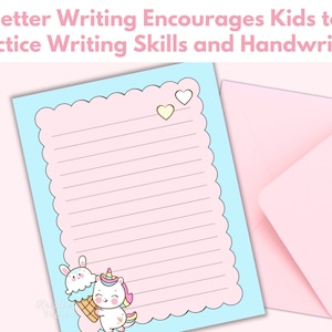 Unicorn Stationery, Printable Kawaii Letter Paper, Kawaii Stationery ...