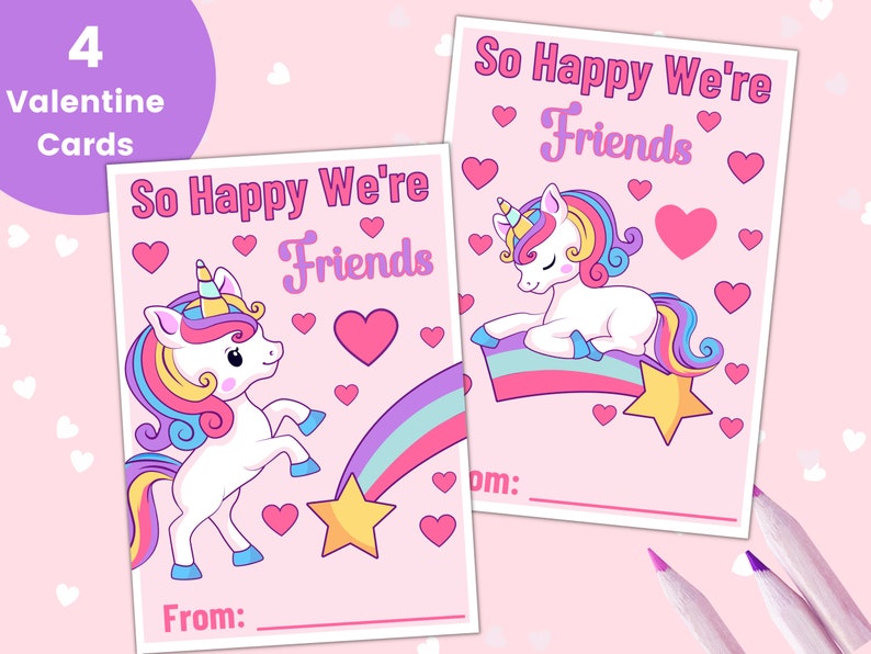 Kids Valentines Card Printable, Unicorn Classroom Valentines, Instant ...