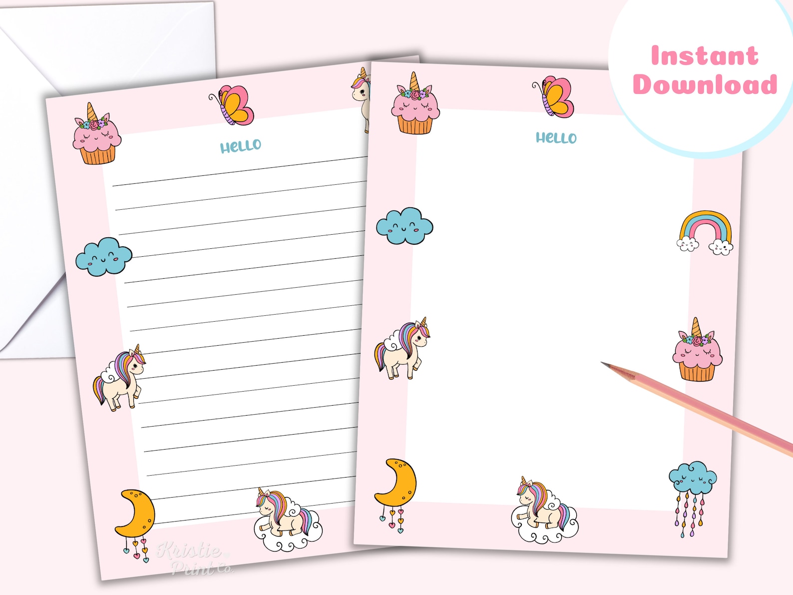 Kawaii Stationery Printable Cute Stationery Paper Unicorn Stationery ...