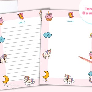 Kawaii Stationery Printable Cute Stationery Paper Unicorn Stationery ...