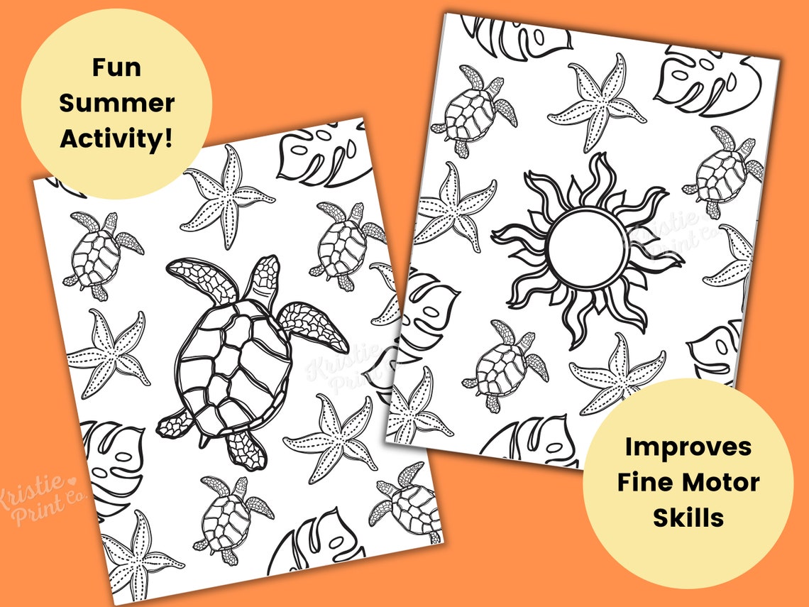 Beach Coloring Pages for Kids, Kids Party Games, Beach Birthday Favor ...