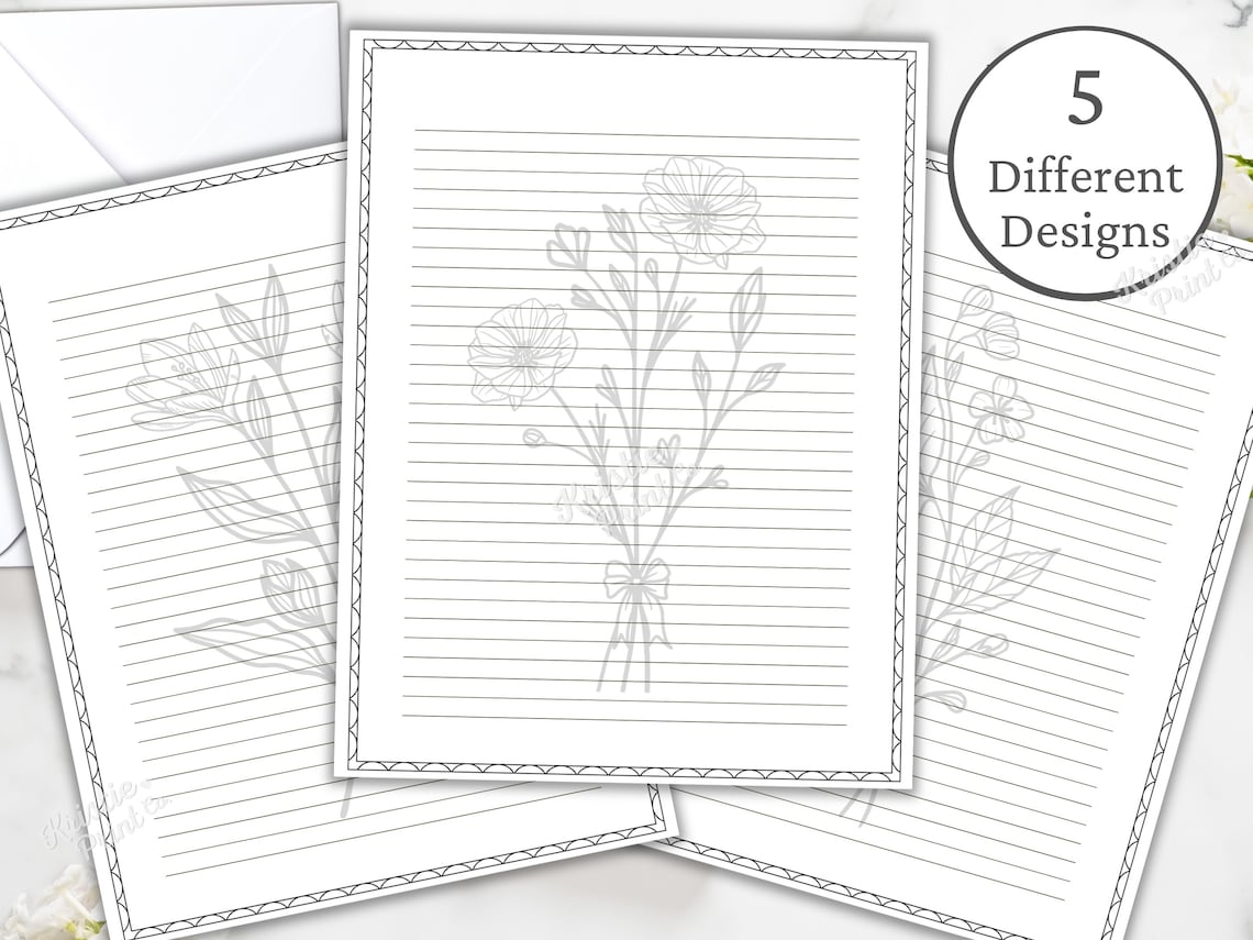 Printable Lined Paper Bundle, Printable Lined Pages, Stationery Set ...