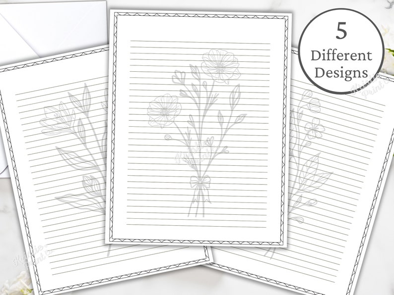 Printable Lined Paper Bundle, Printable Lined Pages, Stationery Set ...