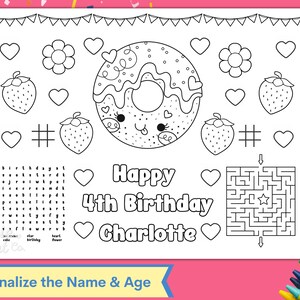 Doughnut Birthday Party Coloring Placemat, Happy Birthday Coloring Page ...