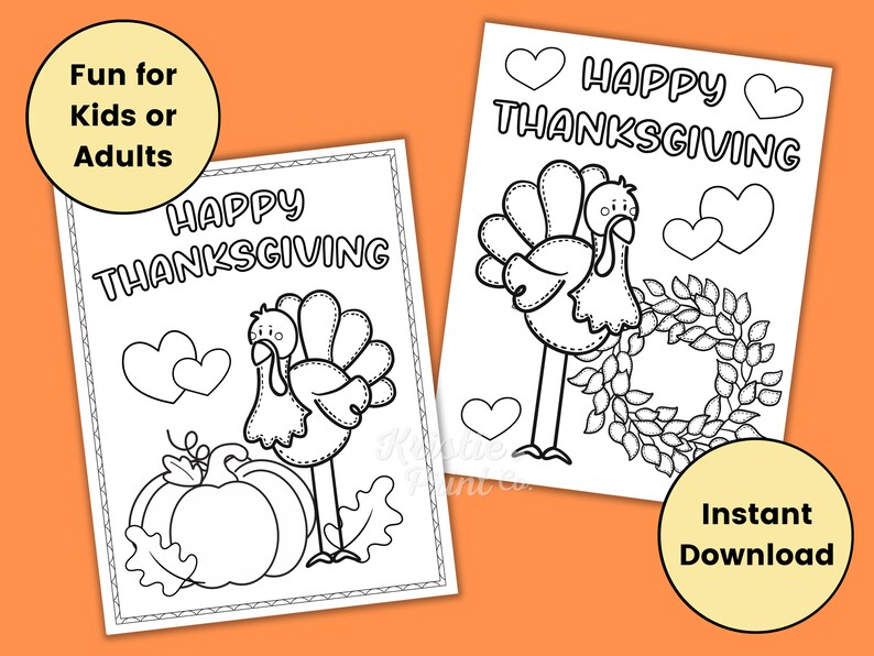 Cute Thanksgiving Coloring Pages Kids Party Games (Instant Download) - Etsy