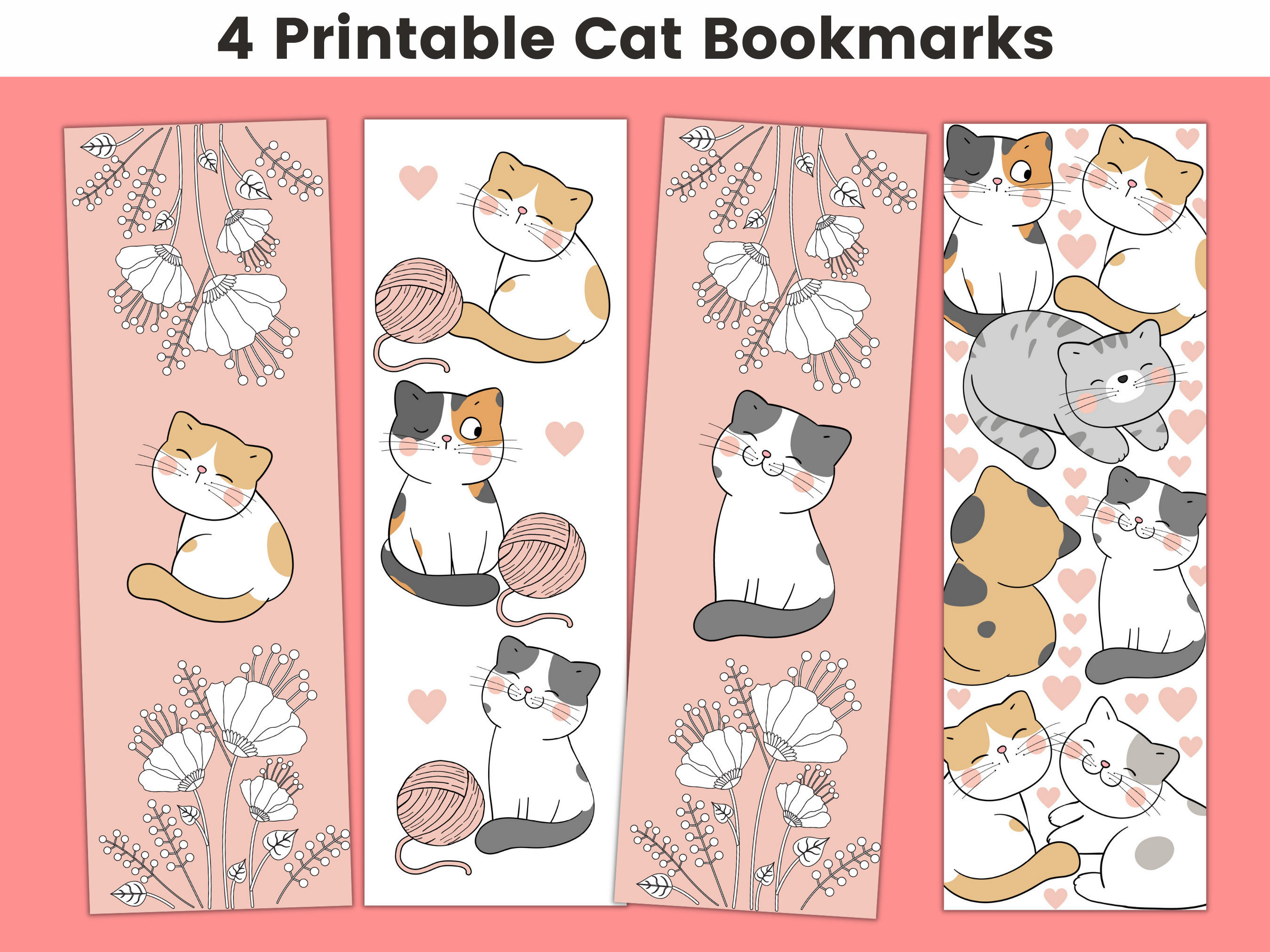 4 Printable Cat Bookmarks, Unique Bookmarks, Cat Lover Gift, Cat Party ...