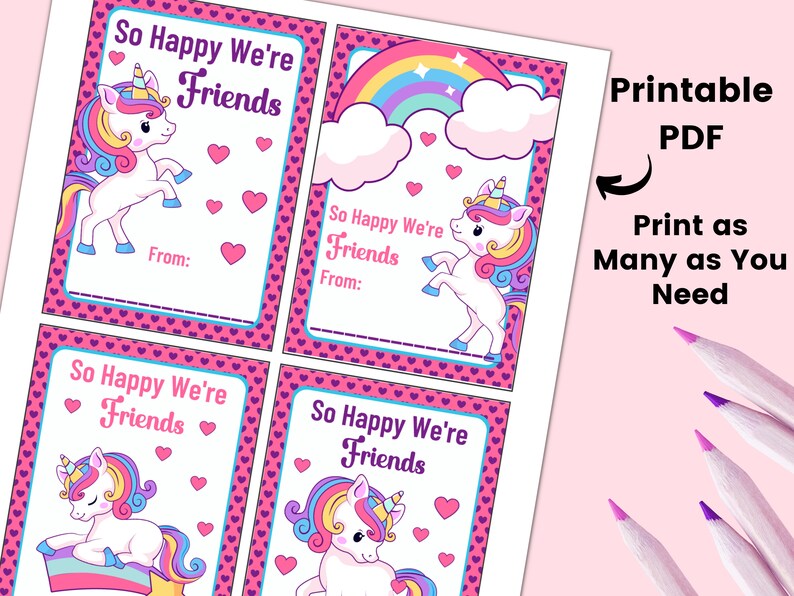 Kids Valentine Cards, Unicorn Classroom Valentines, Instant Download ...