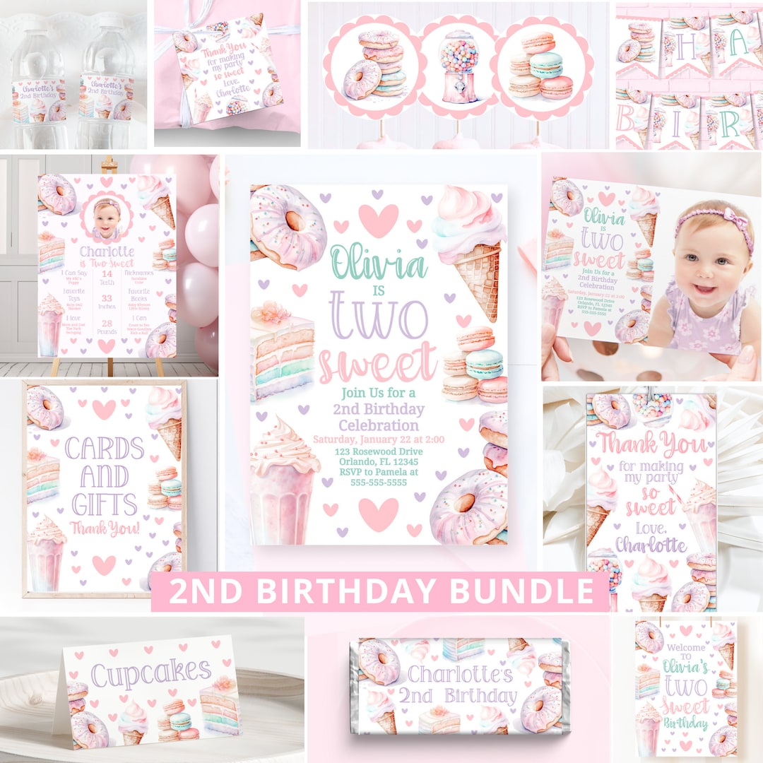 Two Sweet Birthday Bundle Two Sweet Birthday Party Decorations Girls ...