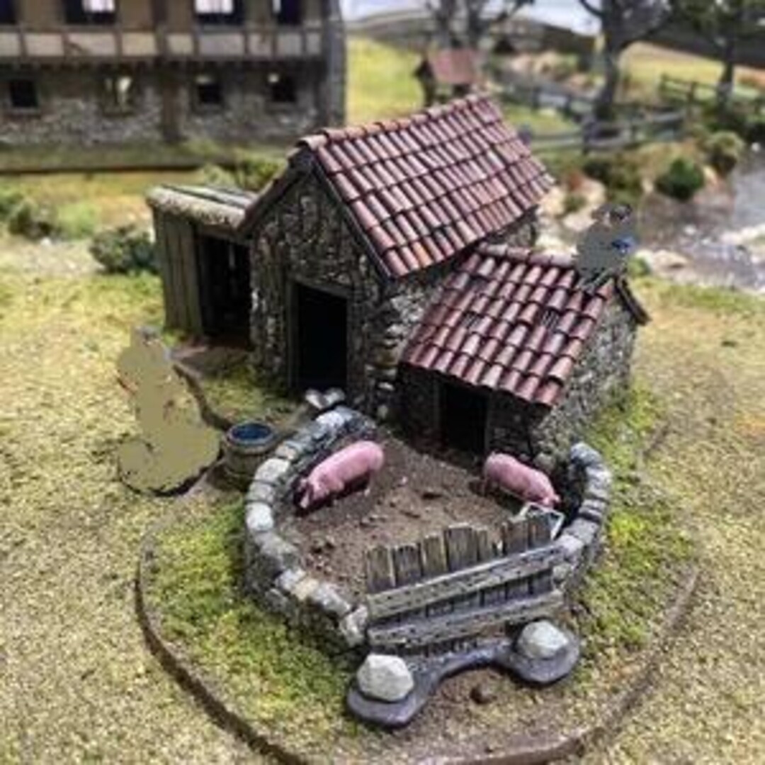 Farm Sheds and Pig Pen, 28-32mm Scale, 2-in-1 Multi-use , Tabletop ...